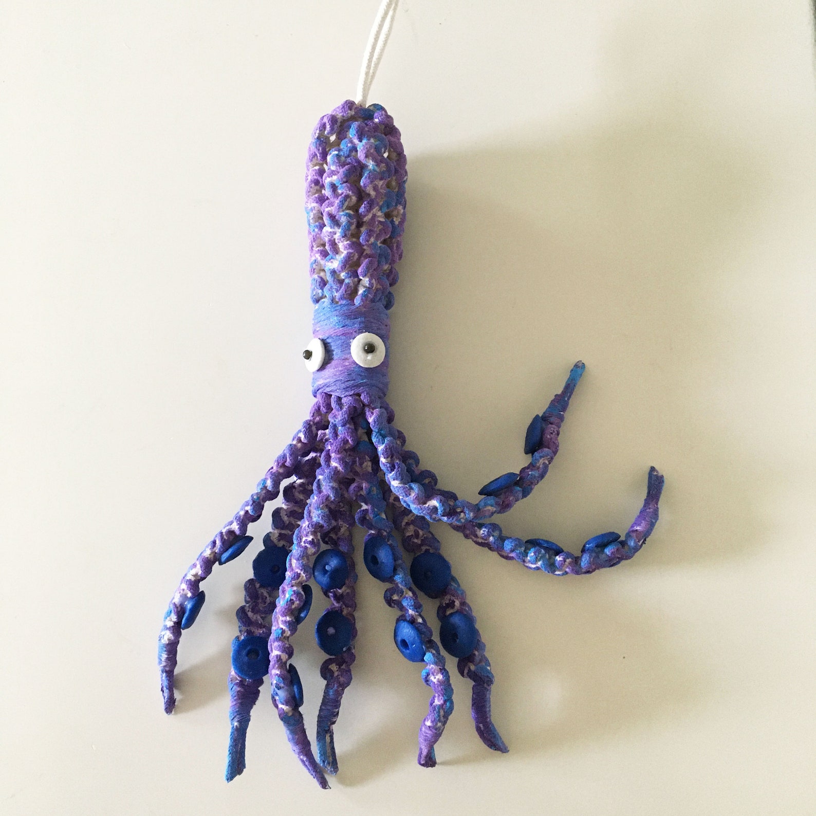 Macrame Octopus With Glass and Obsidian Eyes - Etsy