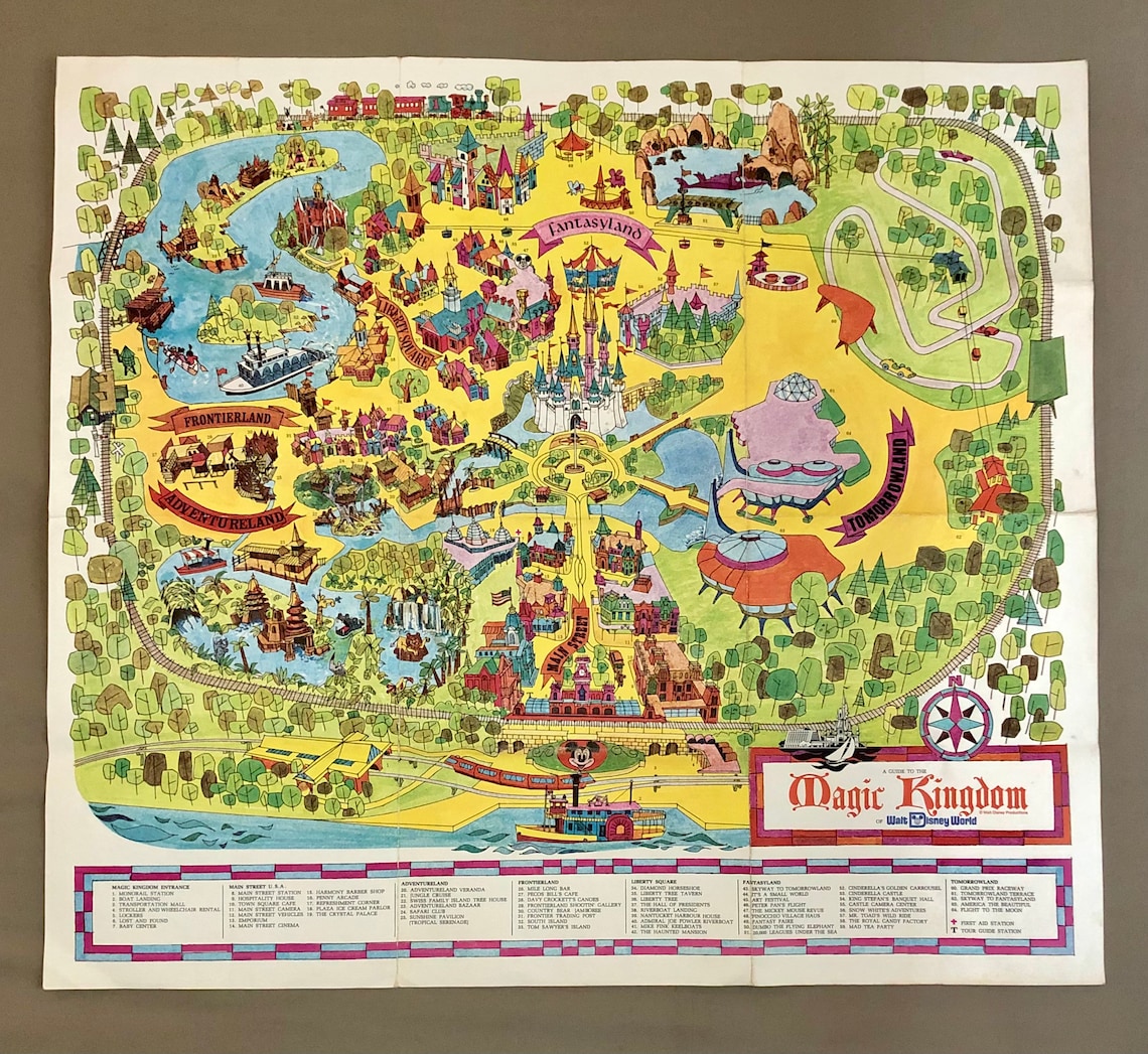 1970s Disney Magic Kingdom Walt Disney World Park Map Poster | Etsy