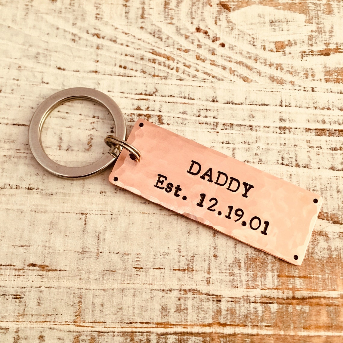 Copper Key Chain for New Daddy Hand Stamped Personalized | Etsy
