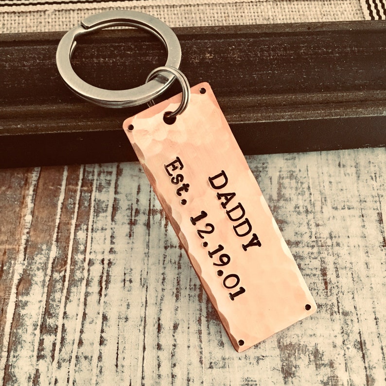 Copper Key Chain for New Daddy Hand Stamped Personalized | Etsy