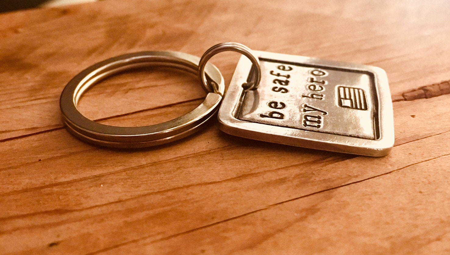 Be Safe My Hero Hand Stamped Key Chain - Etsy