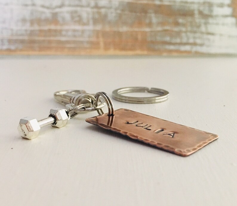 Copper Fitness Key Chain with Dumbbell Charm Workout Personal | Etsy