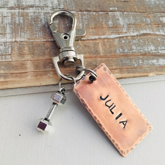 Copper Fitness Key Chain with Dumbbell Charm Workout Personal | Etsy