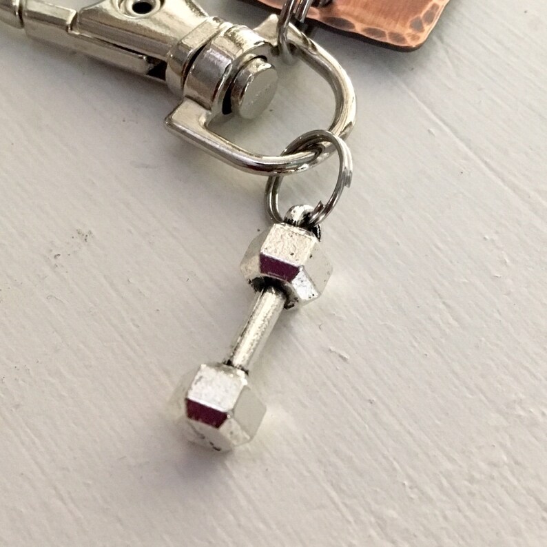 Copper Fitness Key Chain with Dumbbell Charm Workout Personal | Etsy