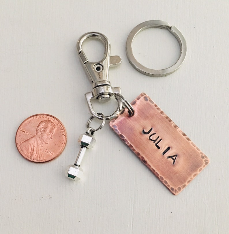 Copper Fitness Key Chain with Dumbbell Charm Workout Personal | Etsy