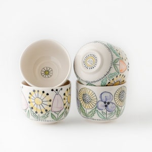 Flower Pattern Cups, Fine Porcelain Cups Handmade With a Handpainted ...
