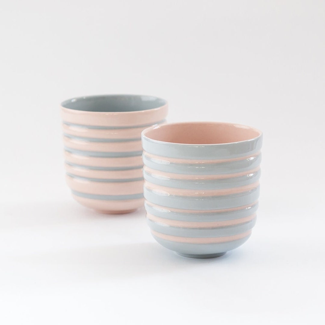 In Stock: Modern Ceramic Cup With Stripes, Multicolored Porcelain Cups ...