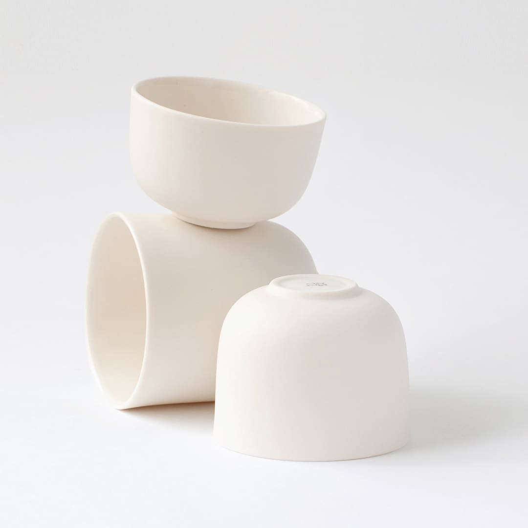 White Minimalist Cups No Handles, Simple Modern Porcelain Cups Set ...