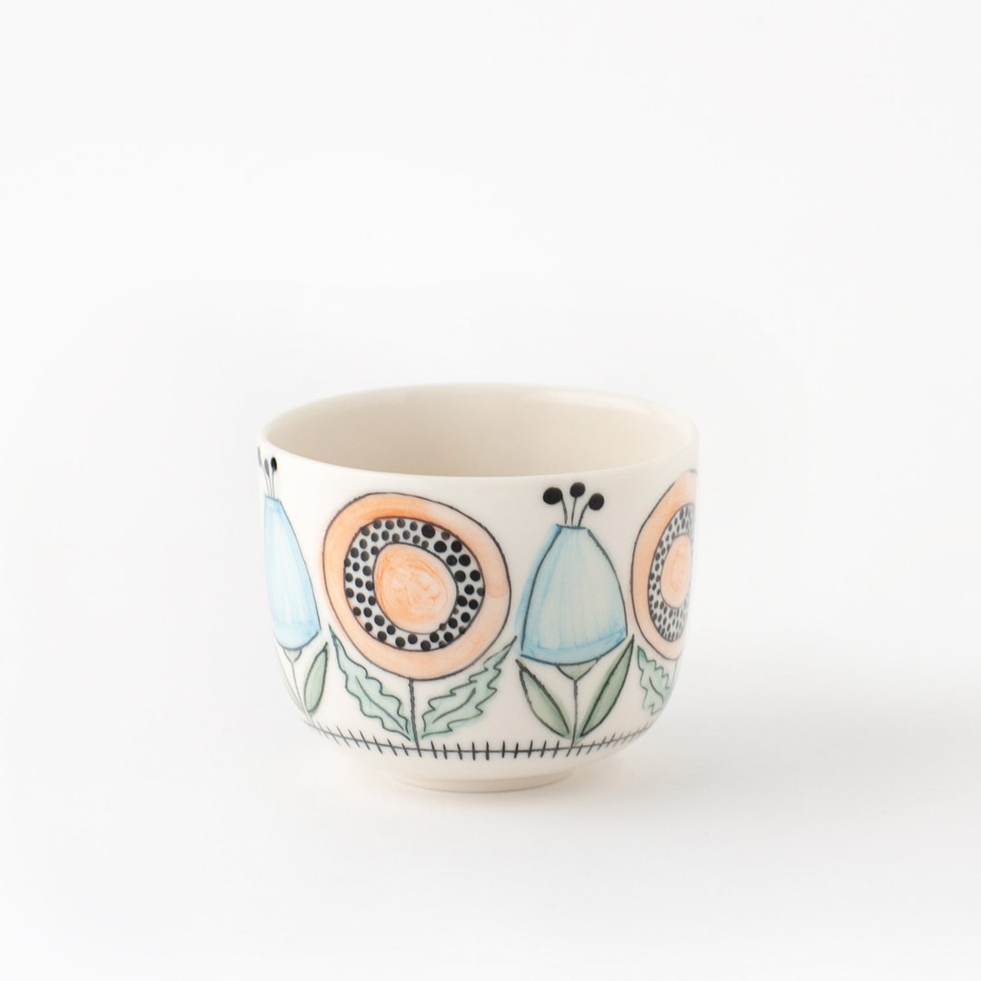 Flower Pattern Cups, Fine Porcelain Cups Handmade With a Handpainted ...