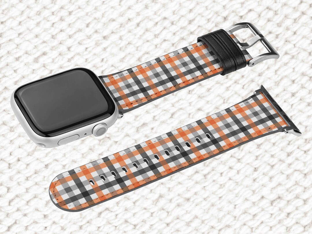 Plaid Halloween Watch Band, Autumn Apple Watch Band, Custom Leather ...