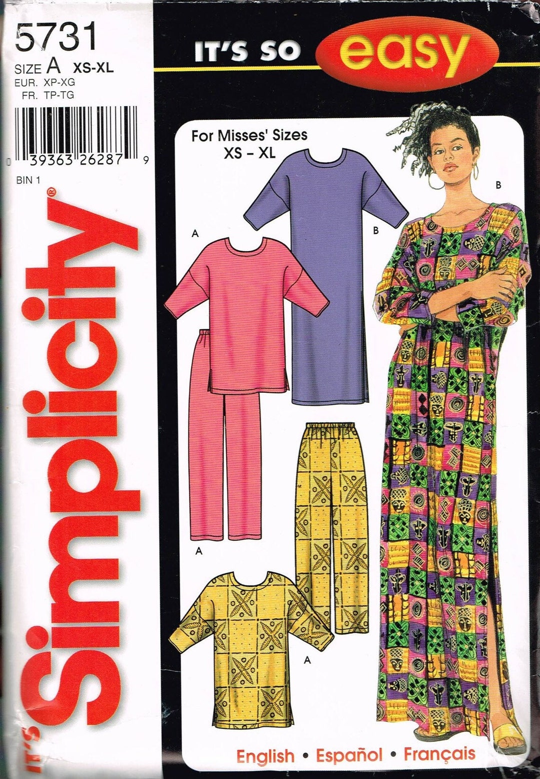 Simplicity Misses Long Sleeve Ankle Length Caftan or Tunic Top - Etsy