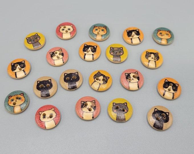 Cat Buttons Assorted Cute Unique Wooden 1/2" 2-hole - Etsy