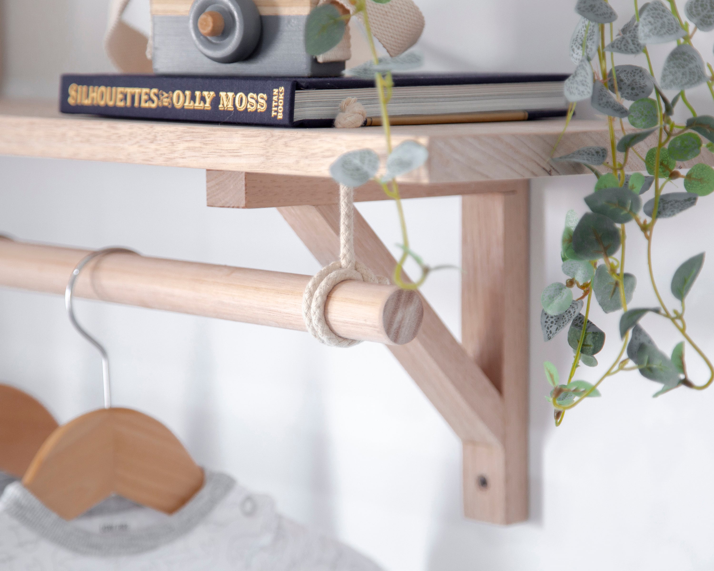 Bracket Shelf With Hanging Rod Wooden Nursery Shelving | Etsy Australia
