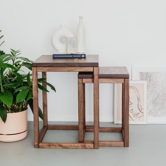 Square Nesting Tables in Walnut | Etsy Australia