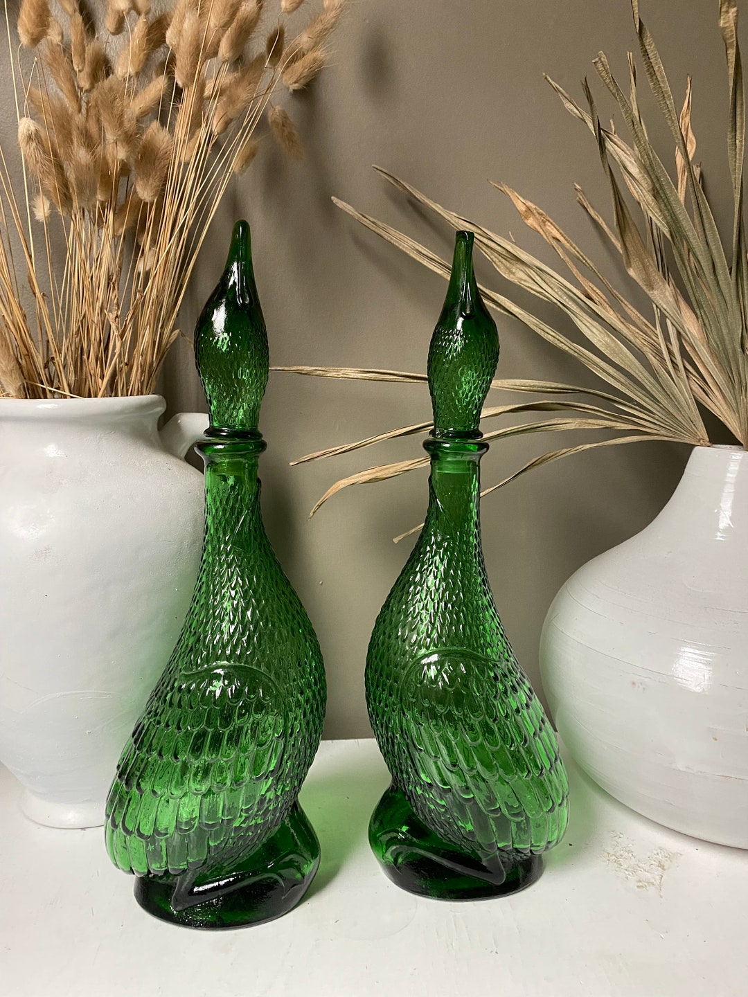 MCM Green Empoli Glass Duck Decanter Empoli Verde Decanter - Etsy