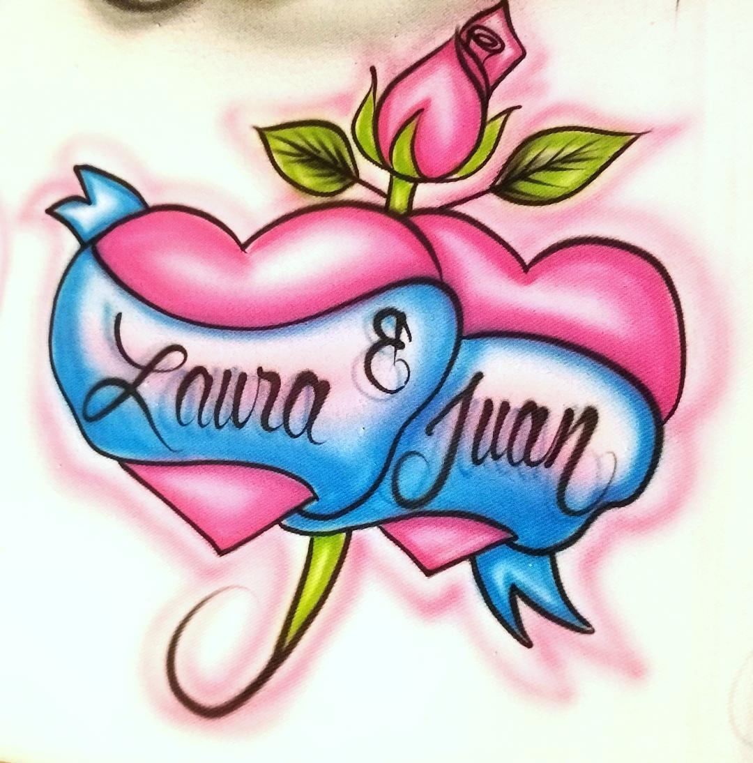 Laura & Juan Couples Heart-rose Name-airbrushed T-shirt Design ...
