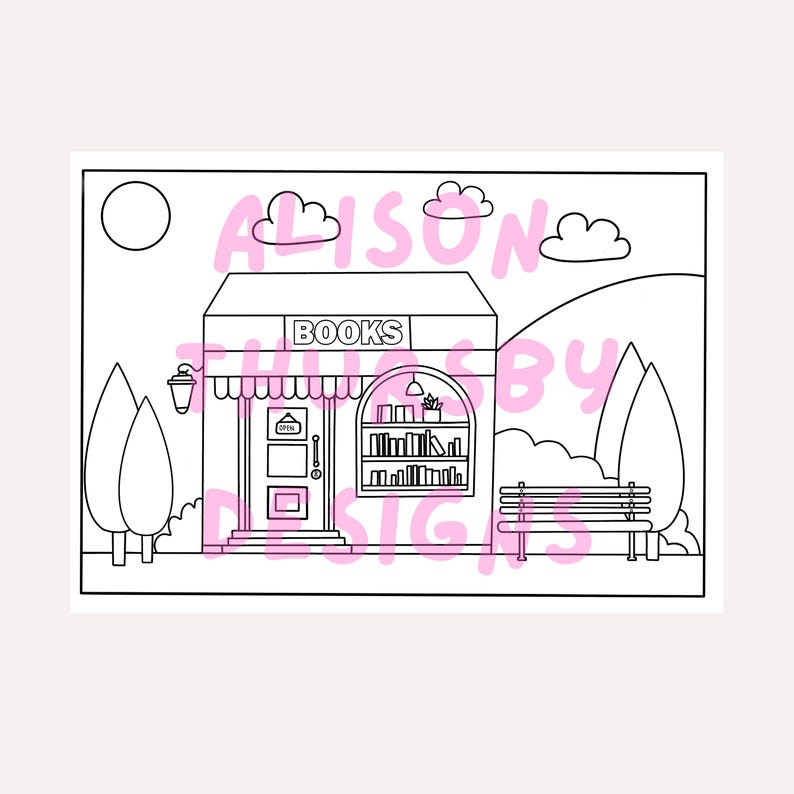 Book Shop Printable Colouring Page. Alison Thursby Designs Easy ...