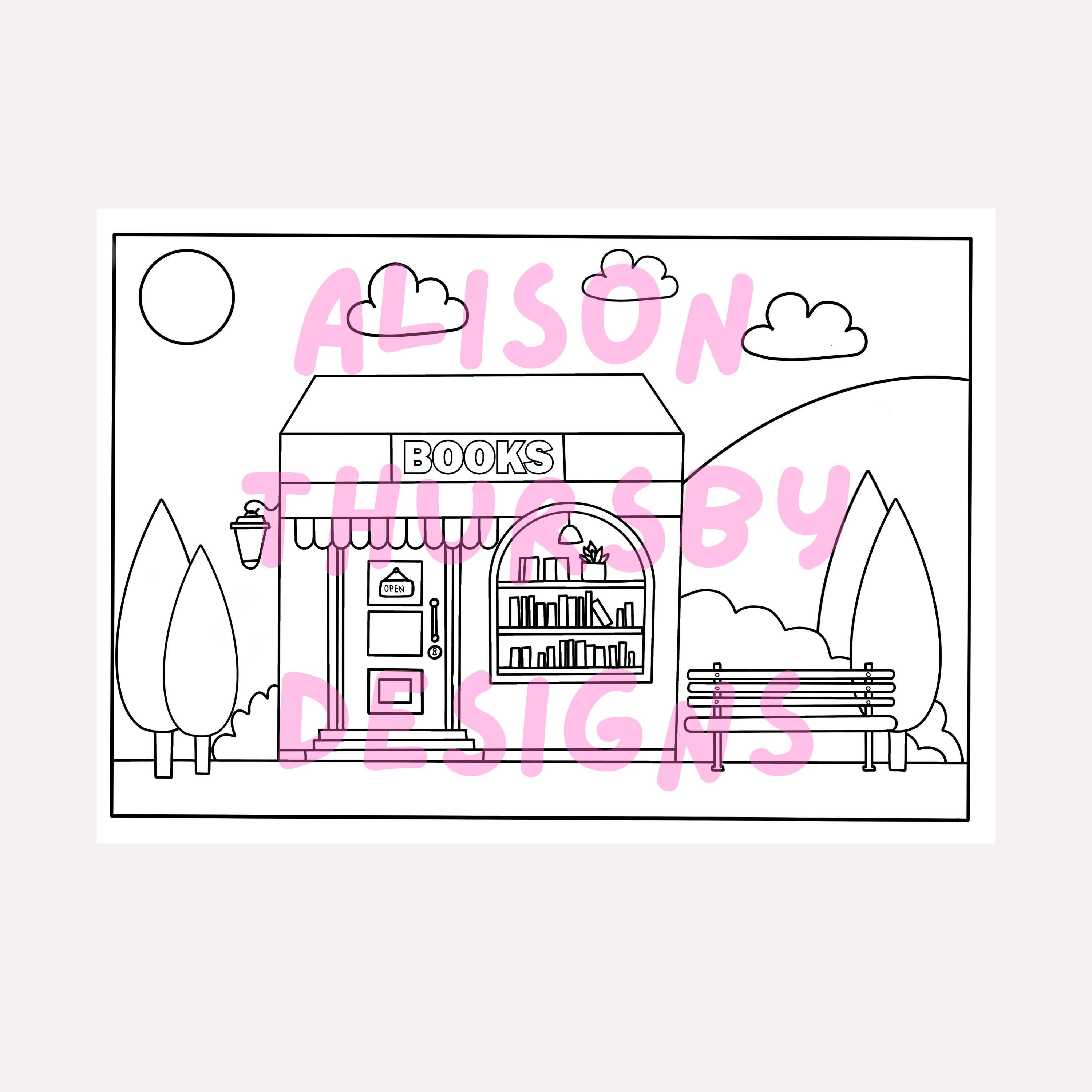 Book Shop Printable Colouring Page. Alison Thursby Designs Easy ...