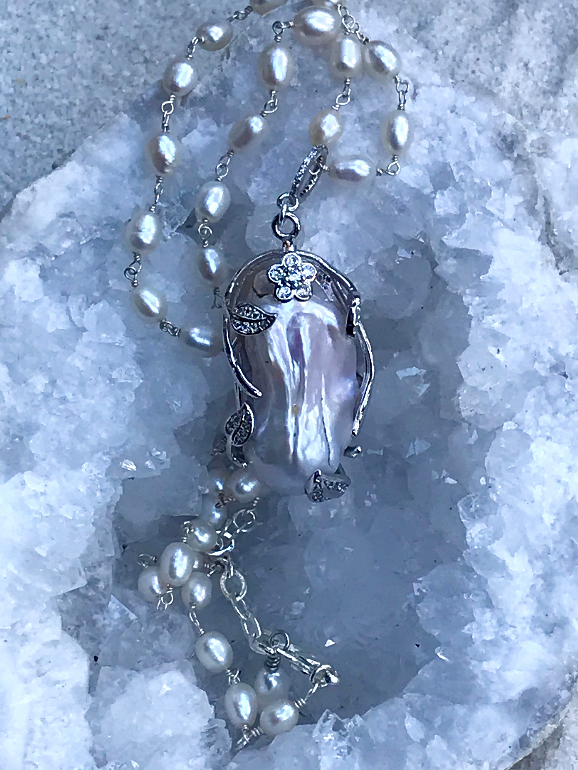 Baroque Pearl Pendant on Pearl and Silver Chain - Etsy