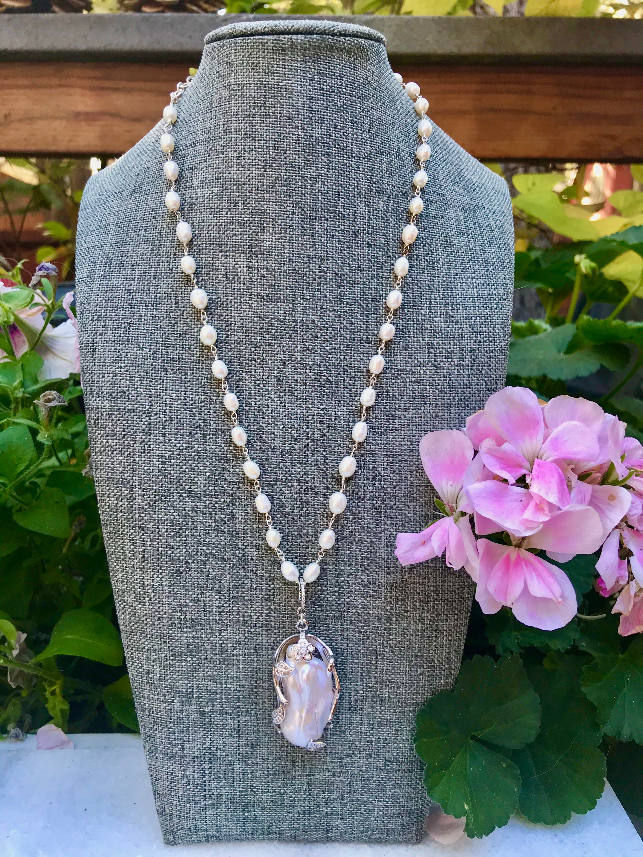 Baroque Pearl Pendant on Pearl and Silver Chain - Etsy