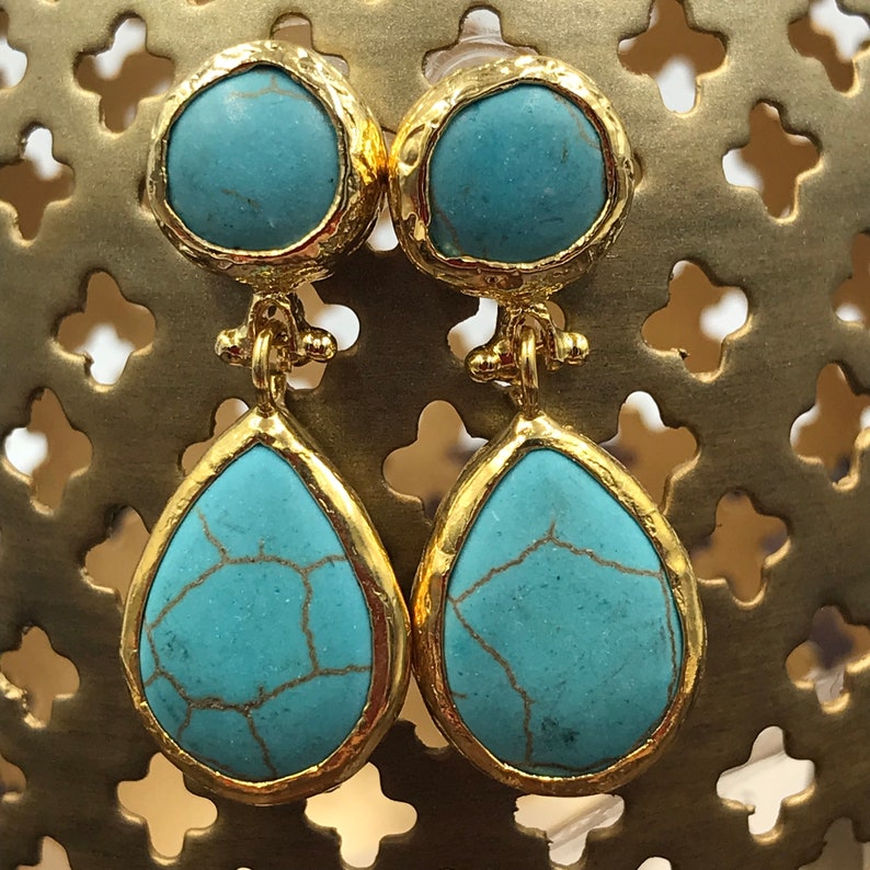 10mm Turquoise Posts With Turquoise Teardrop Pendant - Etsy