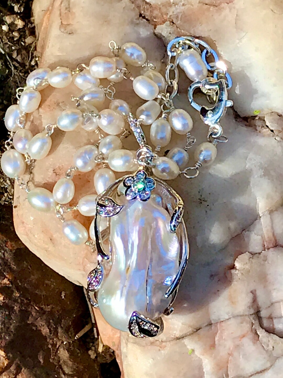 Baroque Pearl Pendant on Pearl and Silver Chain - Etsy