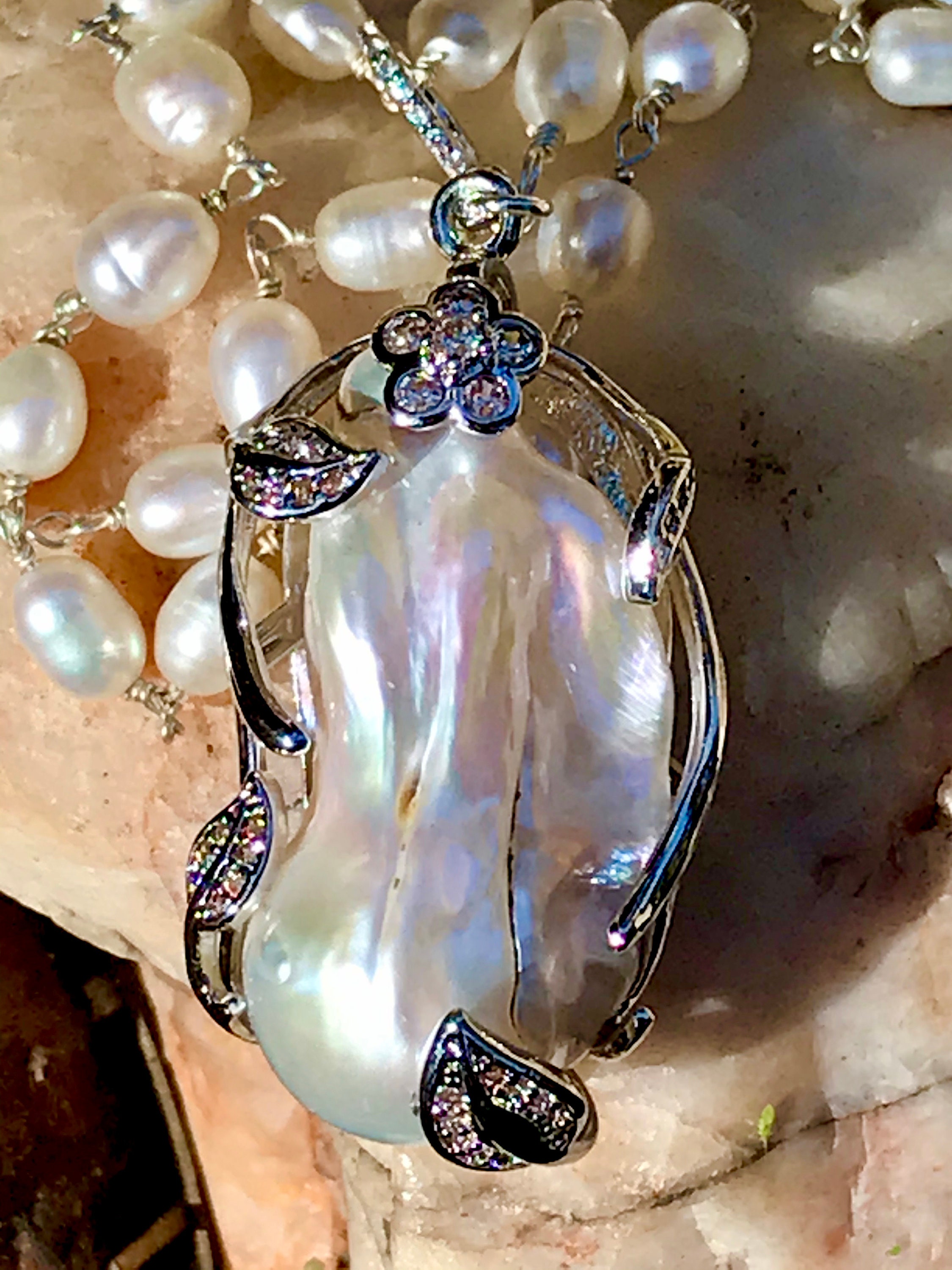 Baroque Pearl Pendant on Pearl and Silver Chain - Etsy