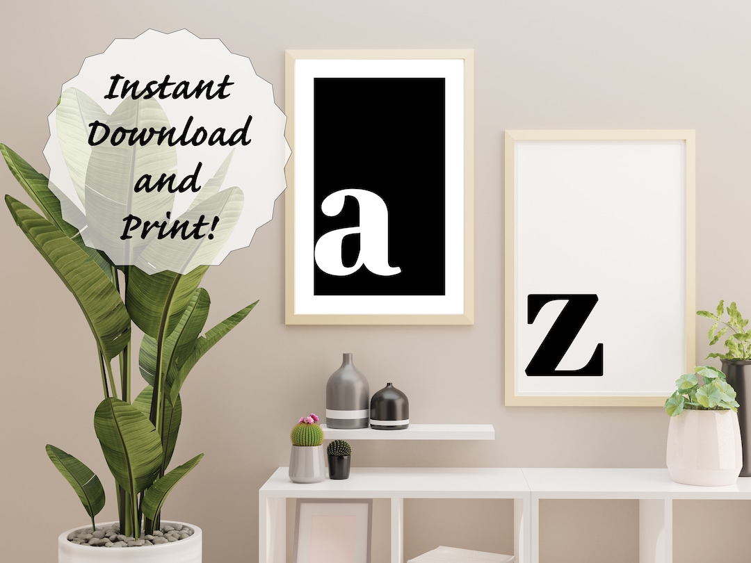 Alphabet A-Z, Printable Poster Art, Lower Case, Black Letter and White ...