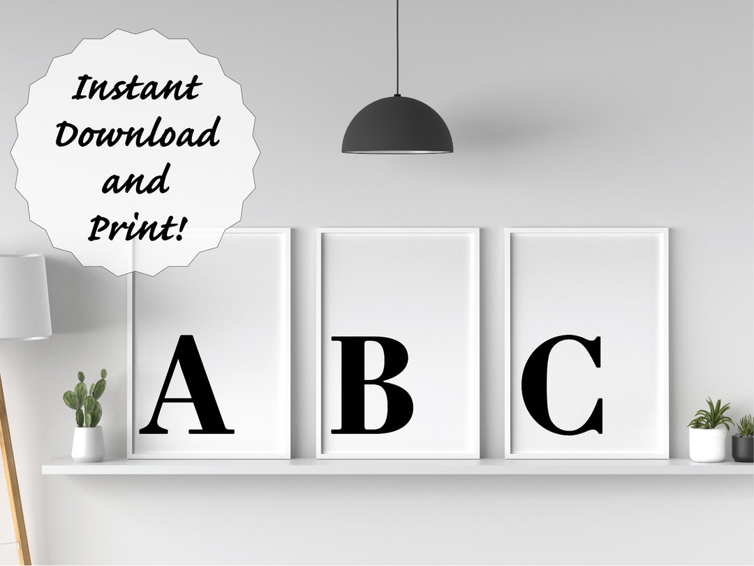 Alphabet A-Z, Printable Poster Art, Upper Case, Black Letter and White ...
