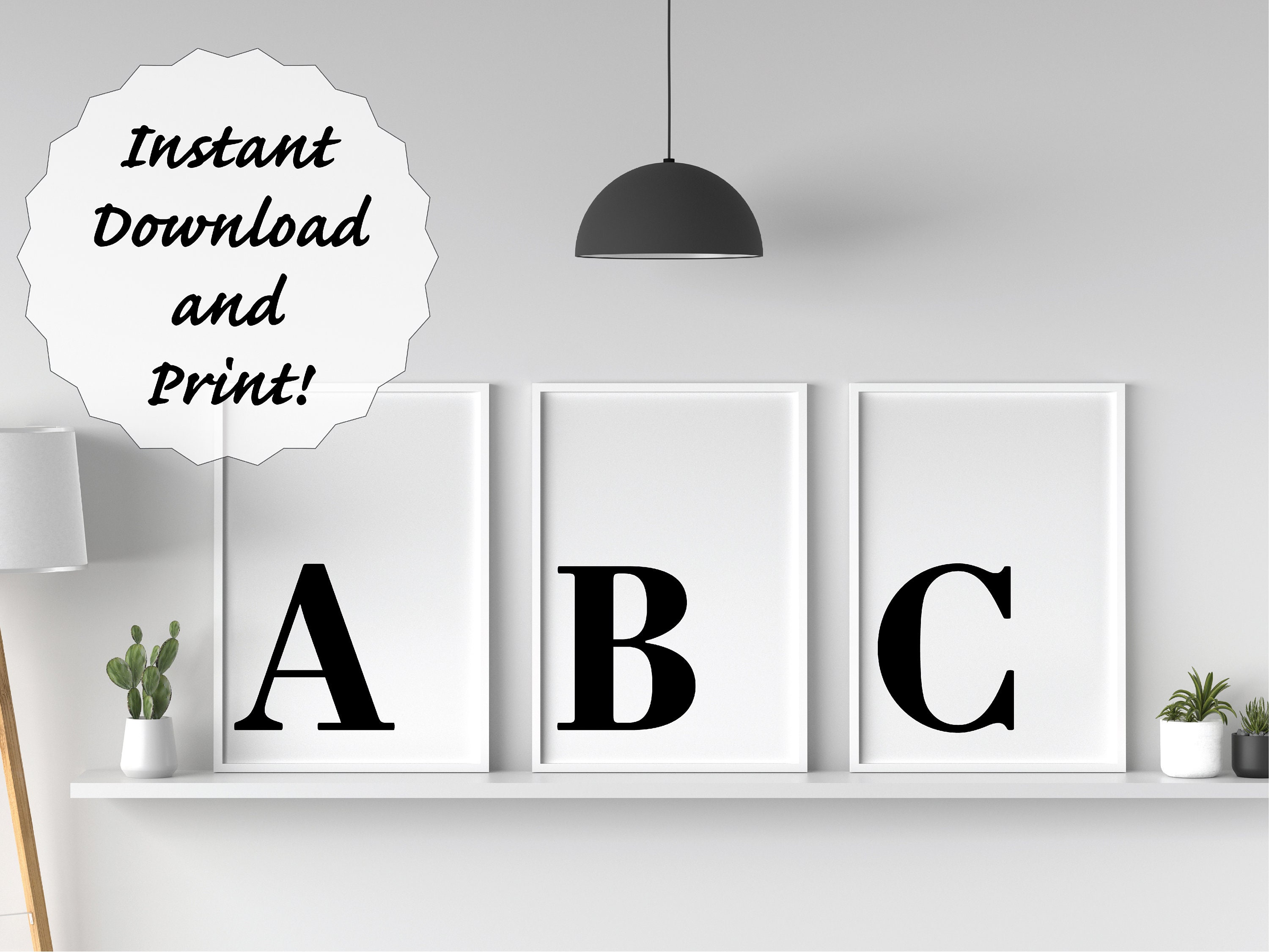 Alphabet A-Z, Printable Poster Art, Upper Case, Black Letter and White ...