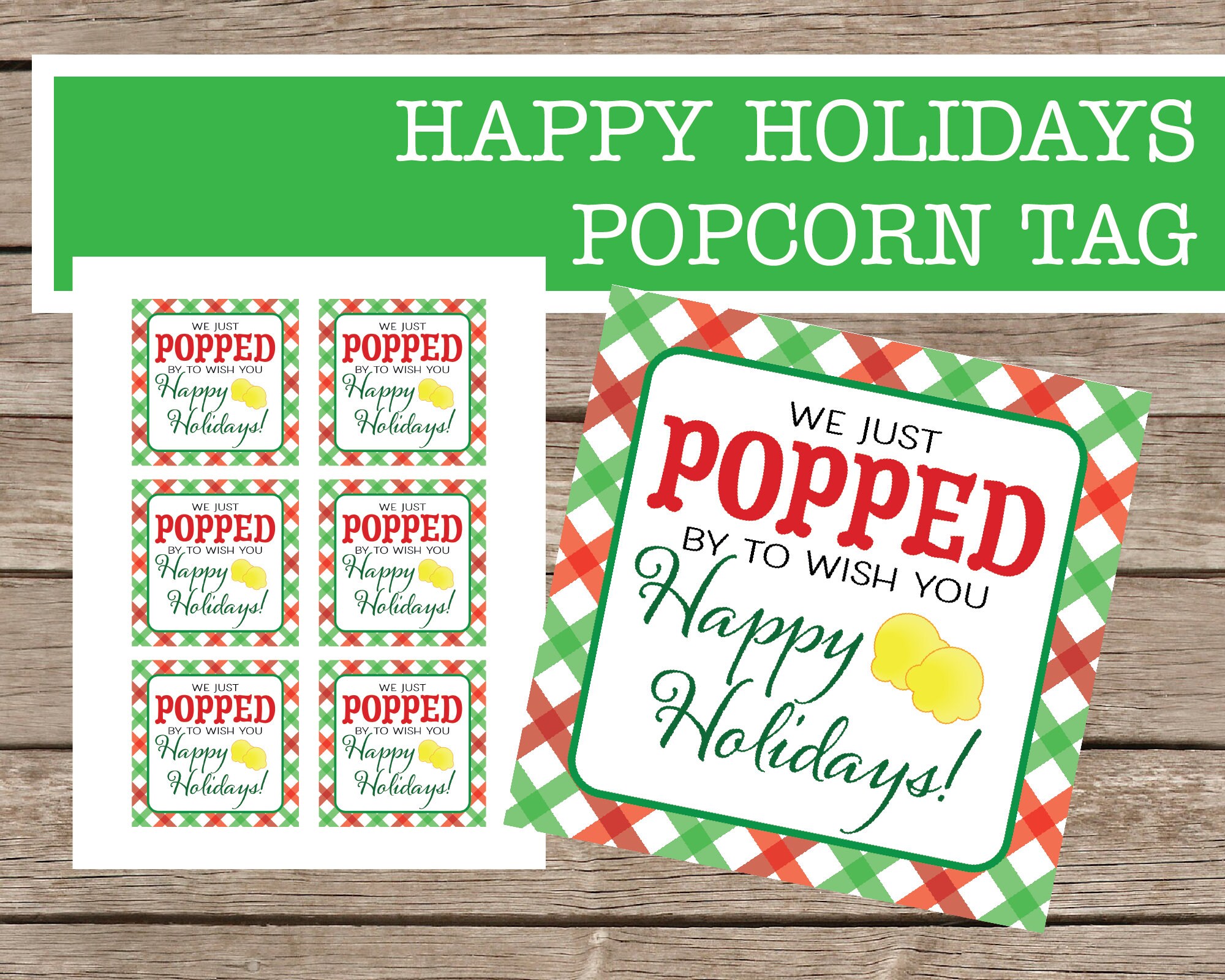 Happy Holidays Popcorn Gift Tag 3x3 Inches 8.5x11 Inch Pdf - Etsy
