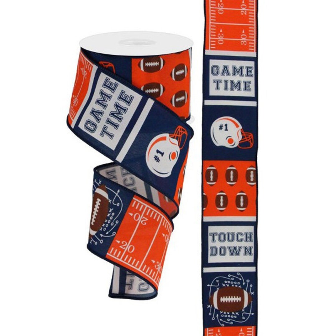 2.5 Navy Orange Football Scene Ribbon RGC1154CF - Etsy