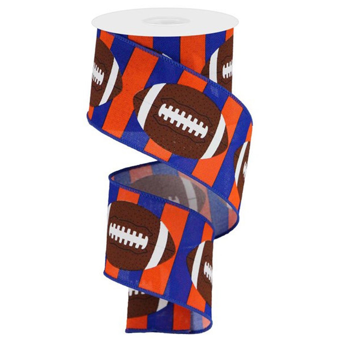 2.5x10yds Blue Orange Football Stripe Ribbon RGA143103 Wired, 10 Yards ...