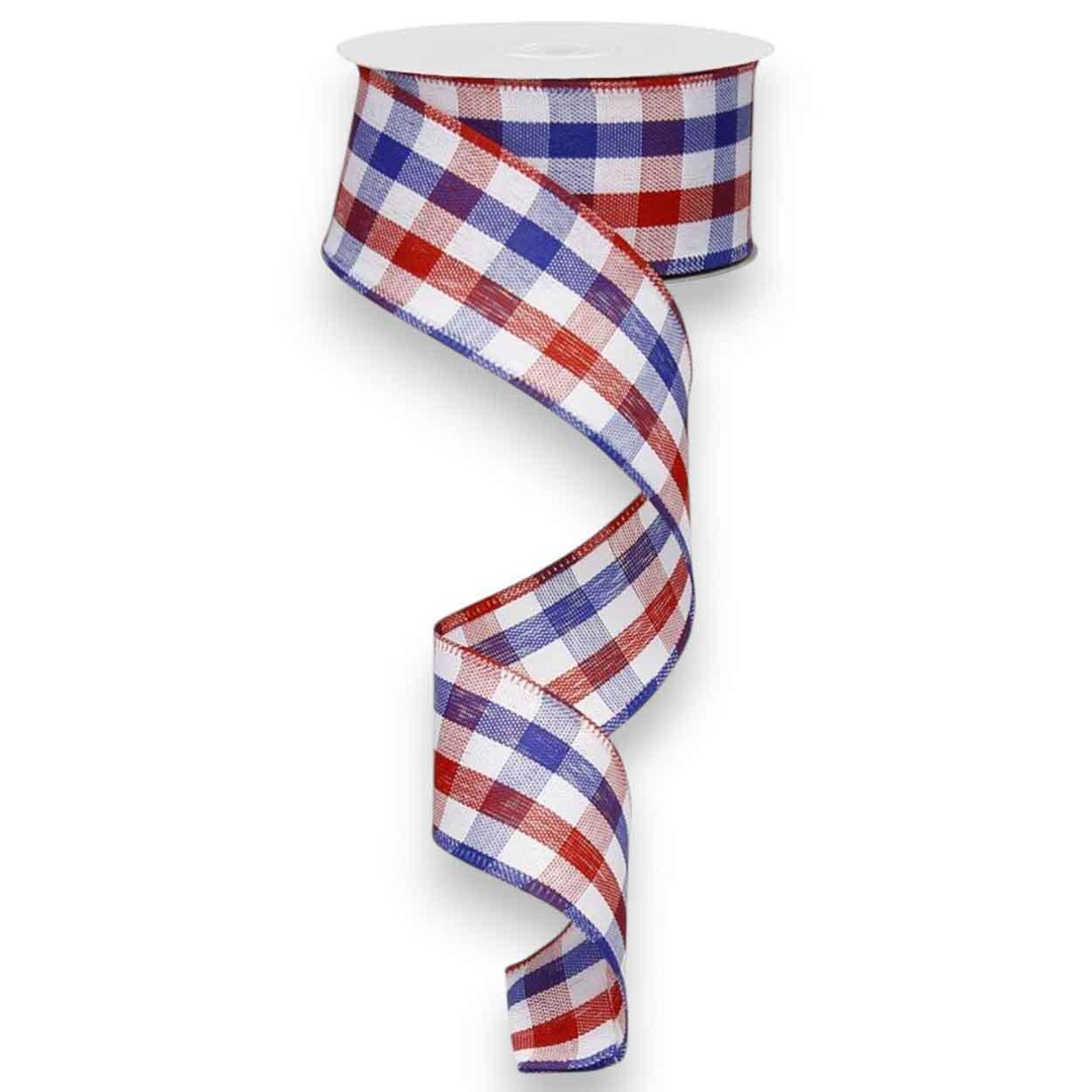 1.5" Red Blue Check Ribbon - 10 Yards RG01054 - Wired - Etsy