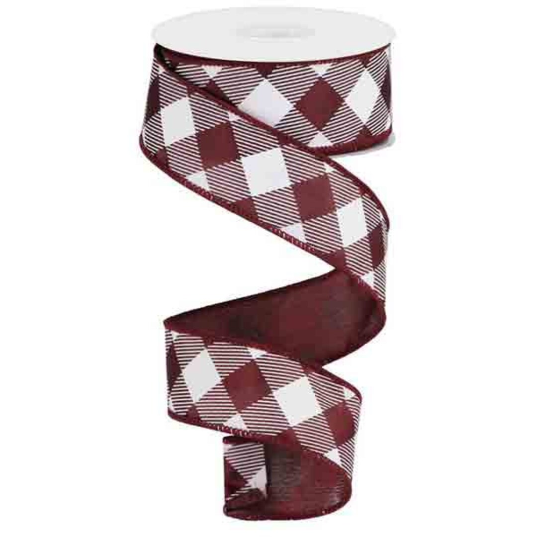 1.5x10yds Maroon Diagonal Check Ribbon RW7812 Wired, 10 Yards - Etsy