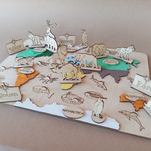 World Map Puzzle Naming the Continents Oceans. Montessori. A - Etsy