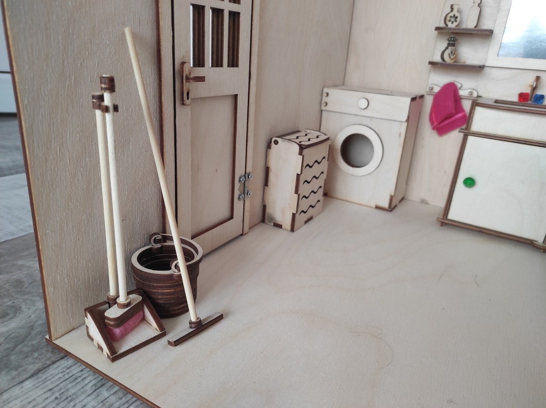 DIY Miniature Cleaning Set for Dollhouse – Mop, Bucket, Broom ...