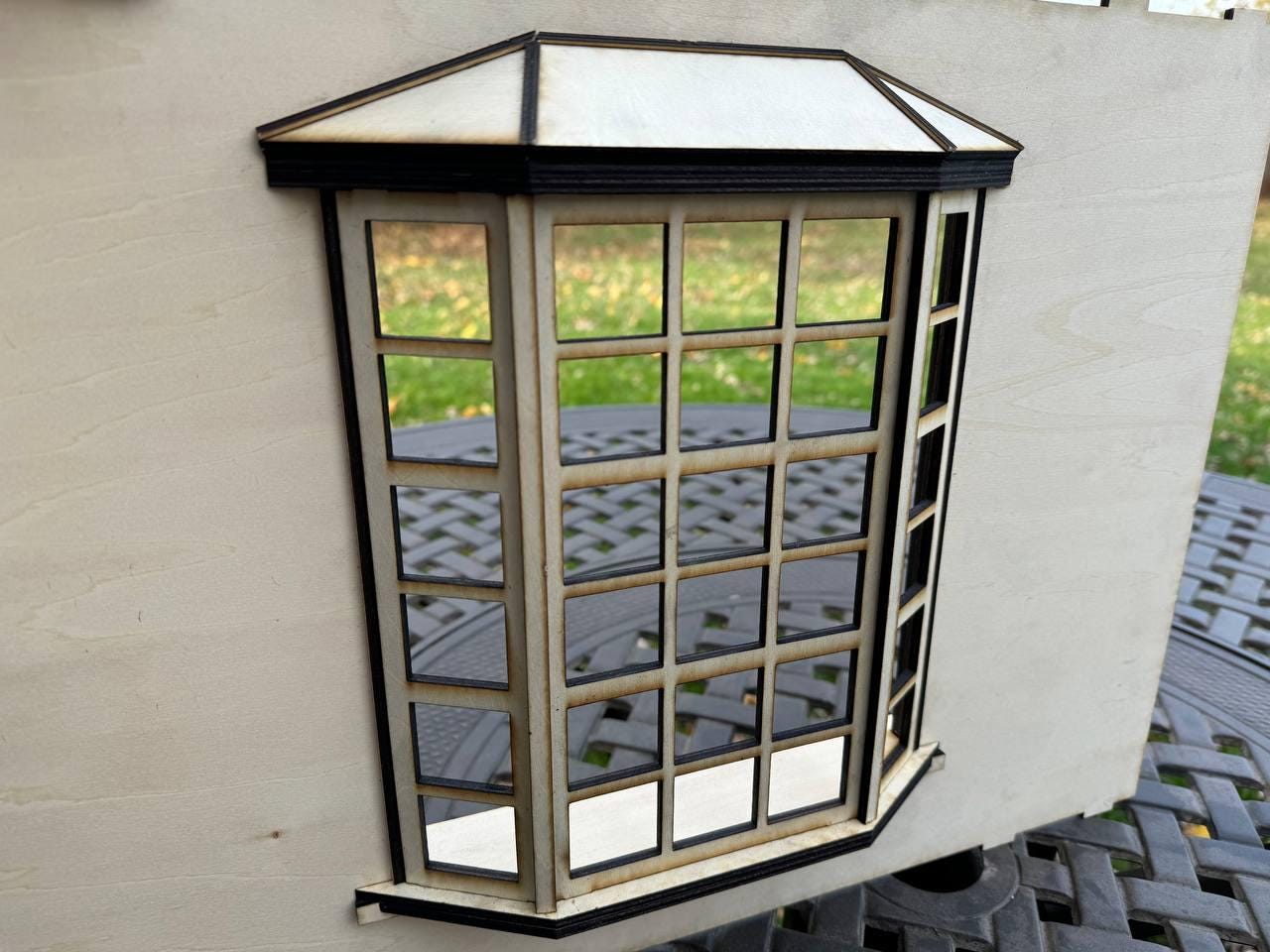 Wall With Panoramic Bay Window for Modular Dollhouse Room Box 1/6 & 1 ...