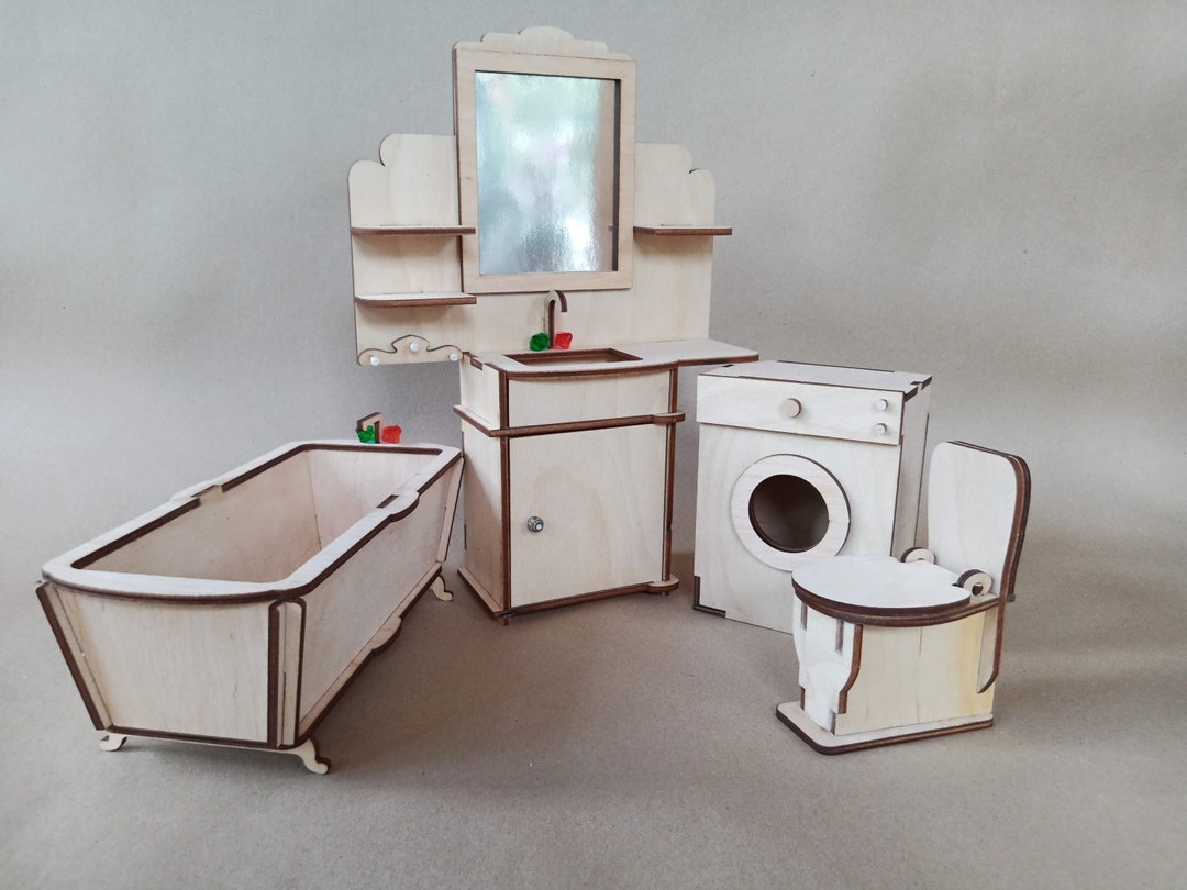 Miniature Bathroom Set 1/6 - Toilet, Sink Vanity, Bathtub for Dollhouse ...