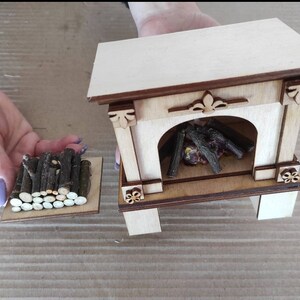 DIY Dollhouse Fireplace Decor. Wooden Dollhouse Fireplace Furniture ...