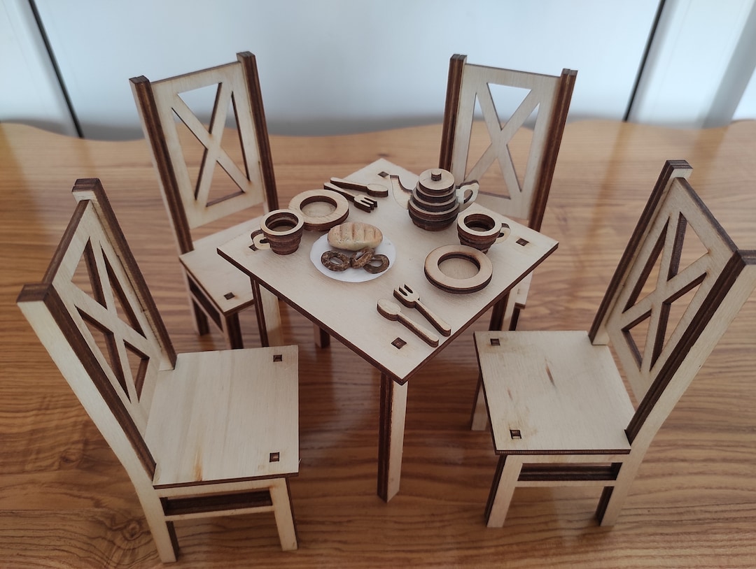Miniature Table and Chairs. 1/6. Miniature Dollhouse Furniture ...