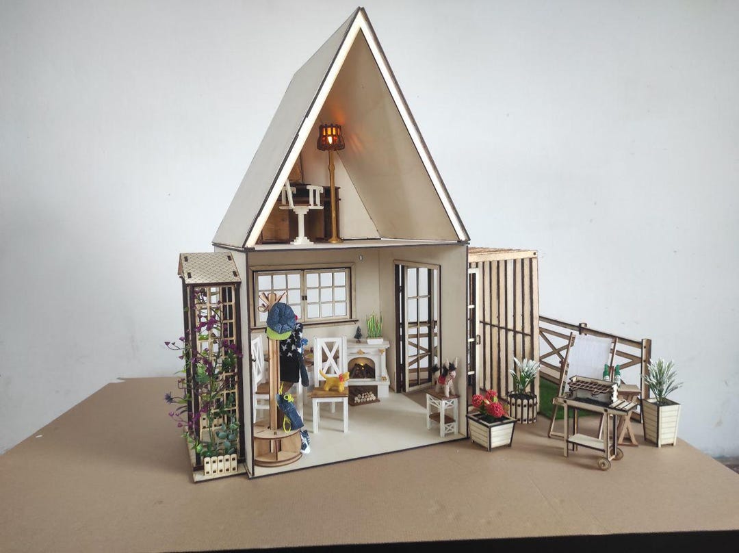 Two-story Dollhouse With Porch and Backyard, 1:6 Scale, DIY Dollhouse ...