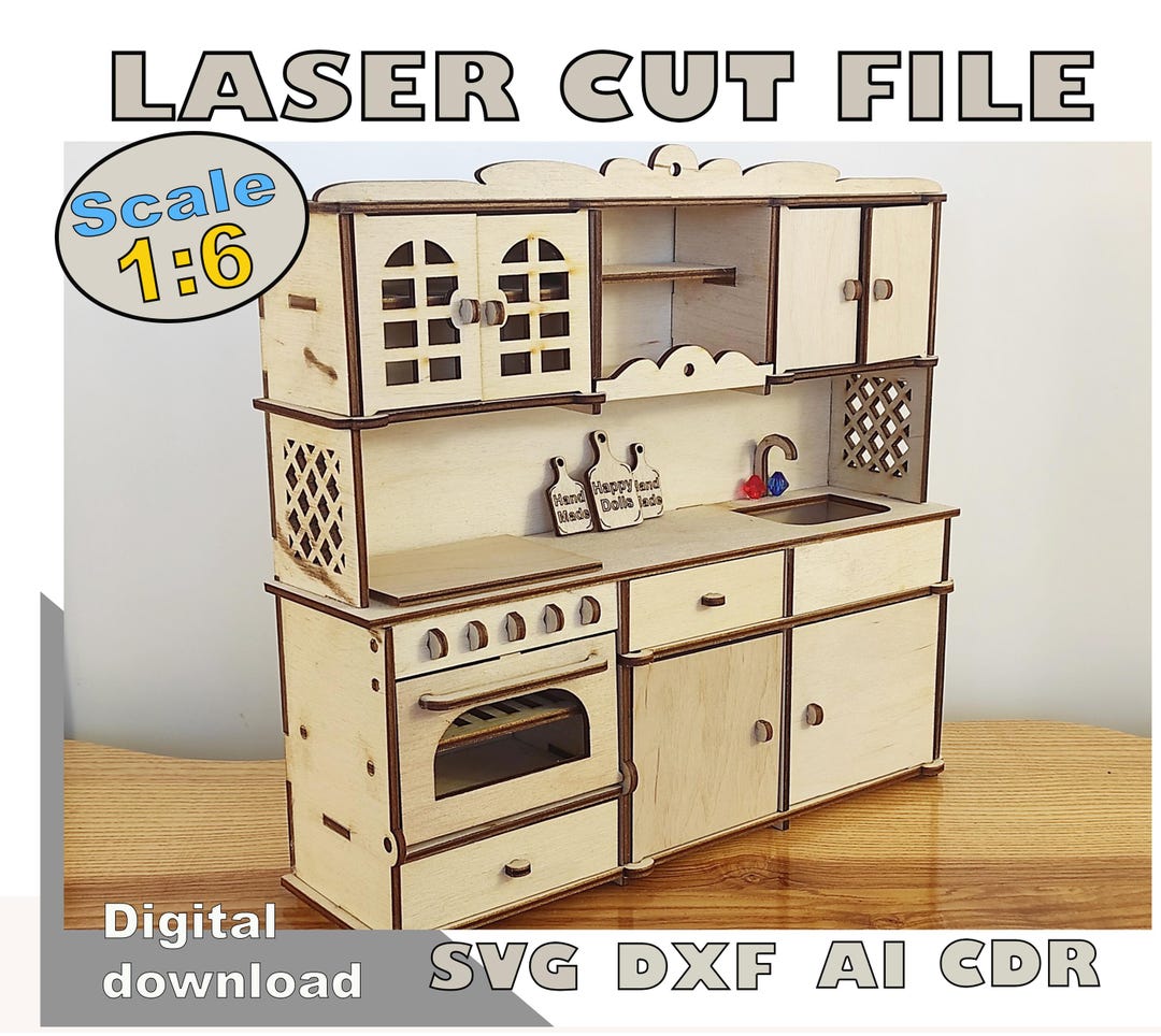 Digital File Download for Laser-cut Miniature Kitchen for Dollhouse ...