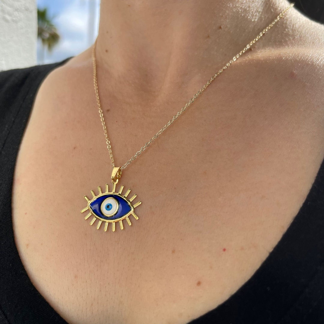Greek Eye Necklace, Evil Eye Necklace, 14K Gold Plated & Silver Plated ...