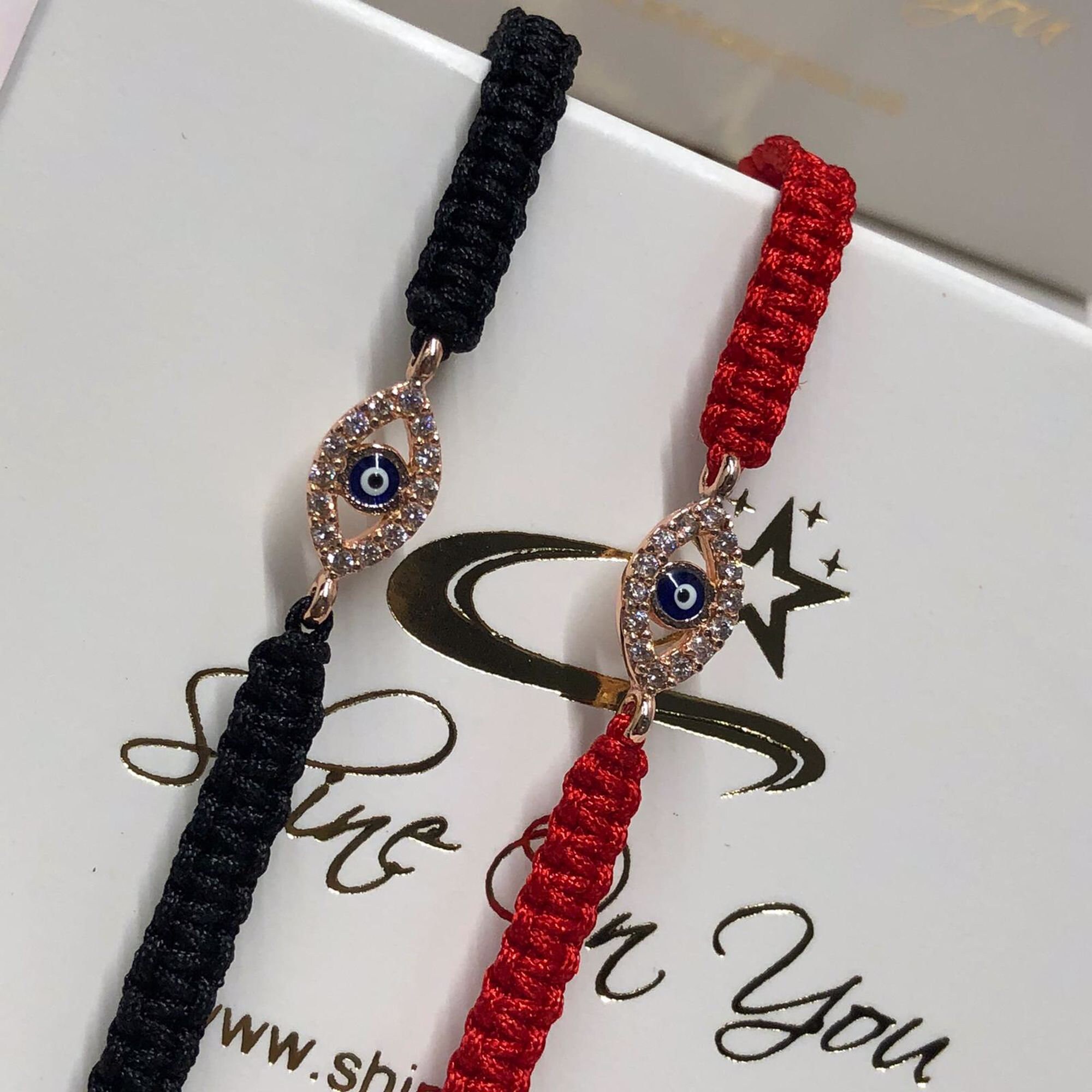 Bracelet CZ Red String Evil Eye Black Macrame Evil Eye | Etsy