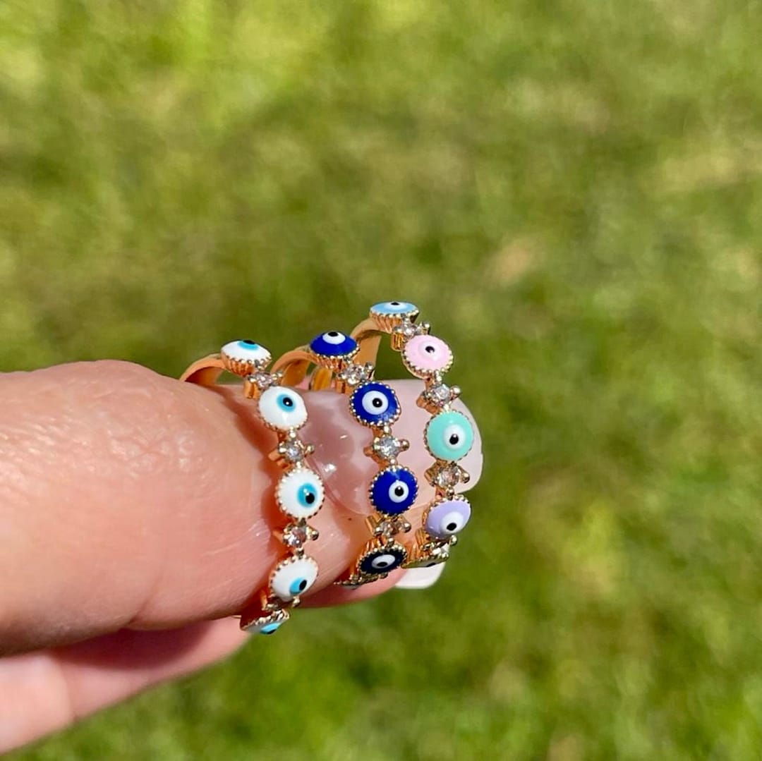 Ring Evil Eye, Round Eyes With CZ, Gold Plated Lucky Eye Ring ...