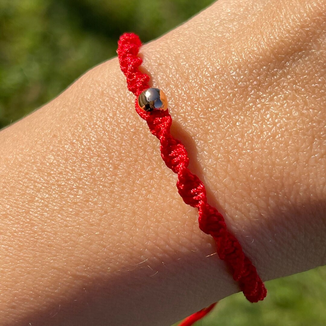 Red Adjustable Rope Bracelet With Rose Gold Metal Bead Red String ...