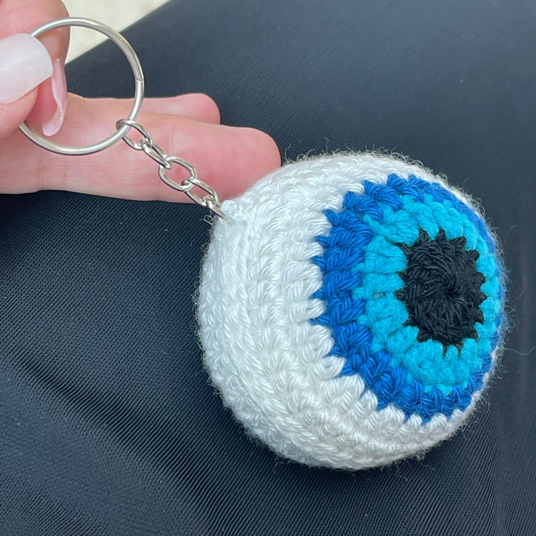 Crochet Evil Eye Keychain: Handmade Linen Rope Amulet - Etsy
