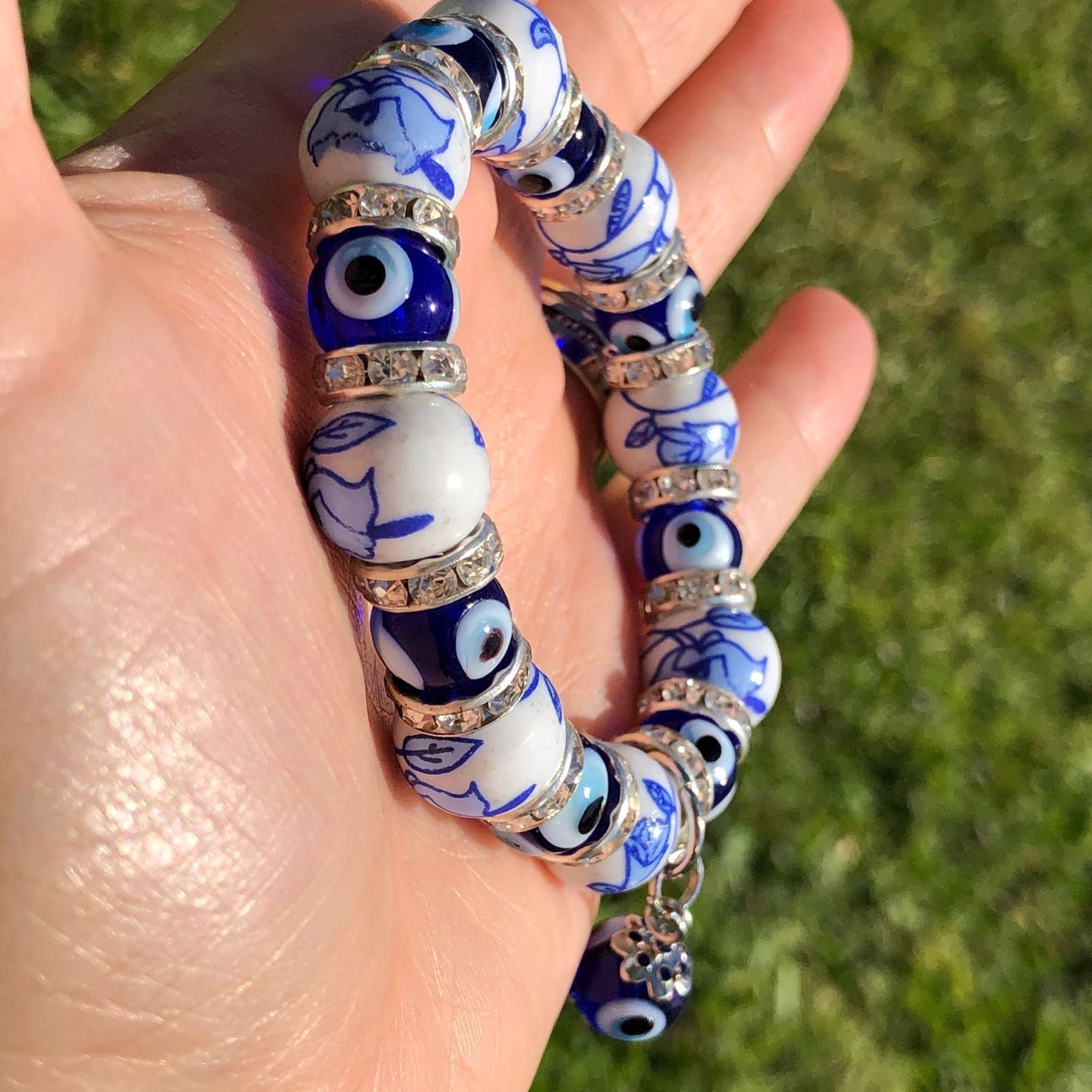 Handmade Evil Eye Bracelet: Glass Beads, Zirconia, Mal De Ojo - Etsy