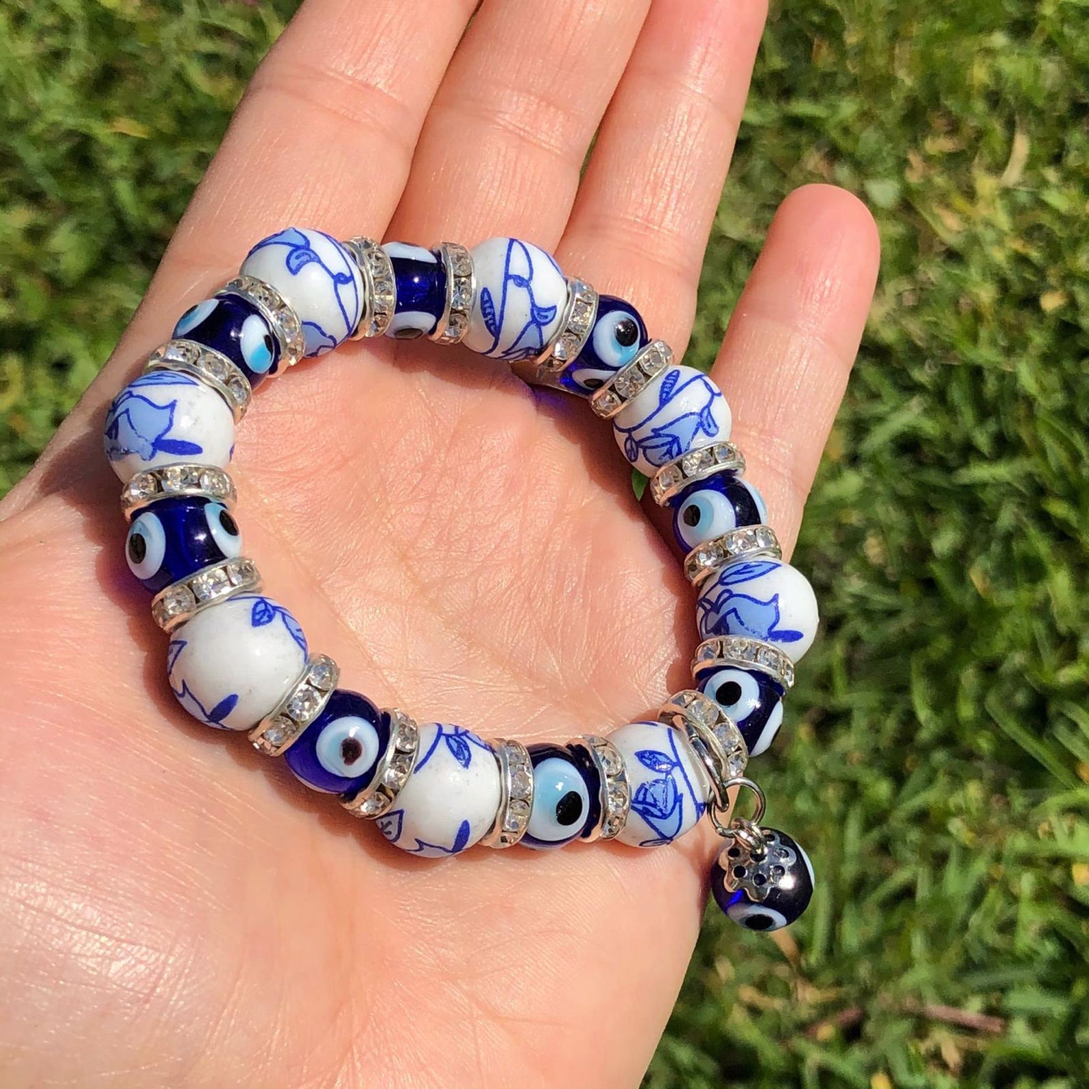 Handmade Evil Eye Bracelet: Glass Beads, Zirconia, Mal De Ojo - Etsy